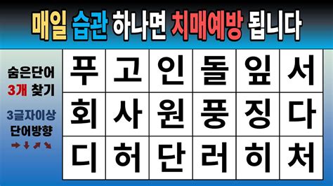 매일 습관 하나면 치매예방 됩니다 숨은단어찾기 치매예방 치매테스트 단어퀴즈 Youtube