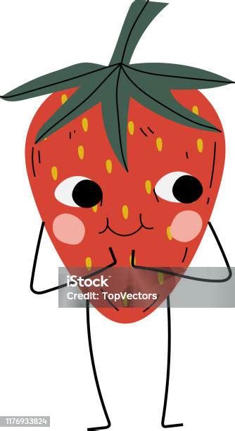 귀여운 웃는 딸기 쾌활한 베리 캐릭터 와 재미있는 얼굴 벡터 일러스트 건강한 식생활에 대한 스톡 벡터 아트 및 기타 이미지