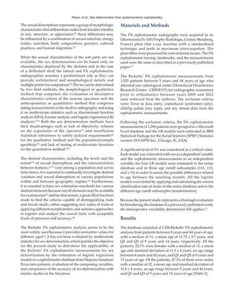 Applicability Of The Ricketts Posteroanterior Cephalometry For Sex