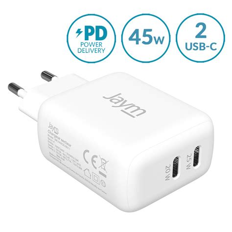 Chargeur Secteur Rapide Double Usb C W Pd Et Pps Usb C Pd W Usb C Pd W Blanc Jaym