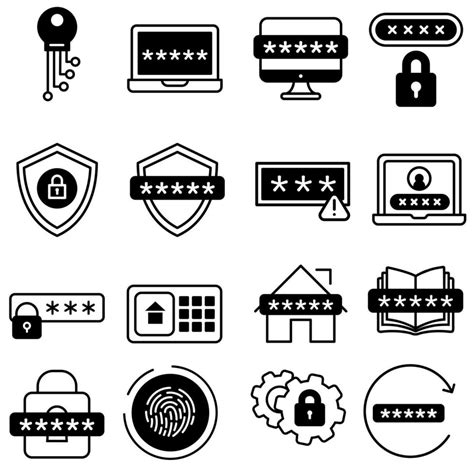 Password Icon Vector Set Protection Illustration Sign Collection