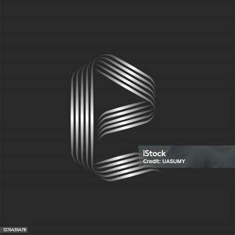 컬과 작은 편지 E 로고 모노그램 미니멀 한 스타일 부드러운 평행 얇은 라인에서 금속 그라데이션 스트라이프를 직조 둥근 장식 서예 요소 알파벳 E에 대한 스톡 벡터 아트 및