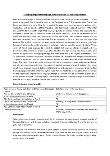 Aqa A Level English Language Paper 2 Question 3 Texts And Exemplar