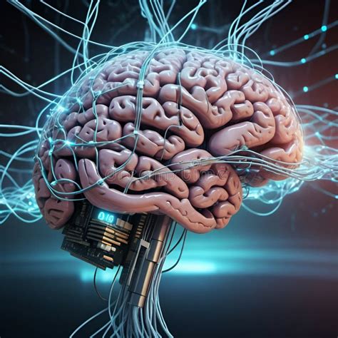 ai generated human brain wired with a network of cables for a