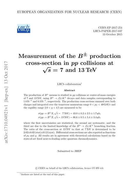 Pdf Measurement Of The B Pm Production Cross Section In Pp