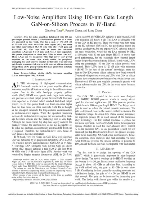 Low Noise Amplifiers Using 100 Nm Gate Length Gan On Silicon Process In
