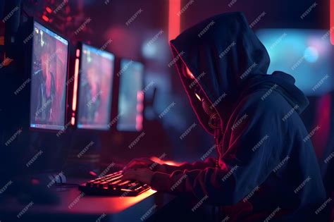 Hacker In Hood Stealing Information From Computer Monitor Cybercrime