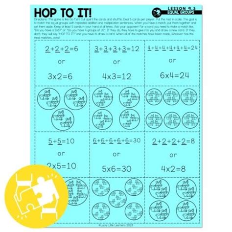 Lucky To Learn Math Lesson 93 Equal Groups Collaboration Hop To It Lucky Little Learners