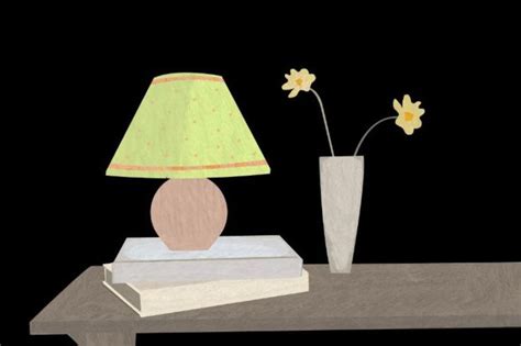 한국저작권위원회 공유마당 공유저작물 일러스트 서수연 사물 그림 물건 스탠드 책 책상 화병 불빛 Book