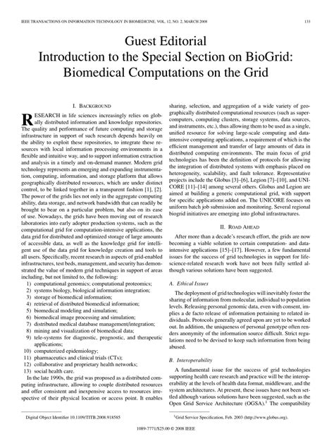 Pdf Guest Editorial Introduction To The Special Section On Biogrid Biomedical Computations On