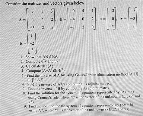 consider the matrices and vectors given below show that ab â‰ ba