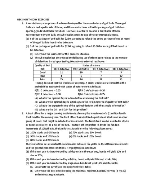 Decision Theory Exercises Pdf Economies Economics Decision Theory Exercises Pdf Economies Economics