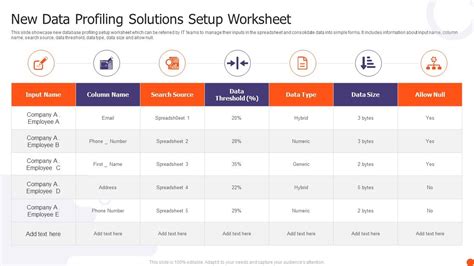 New Data Profiling Solutions Setup Worksheet Ppt Infographics Ideas Pdf