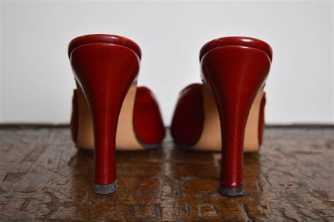 1990s Agent Provocateur Patent Shiny Ruby Red Leather Mules Slip On