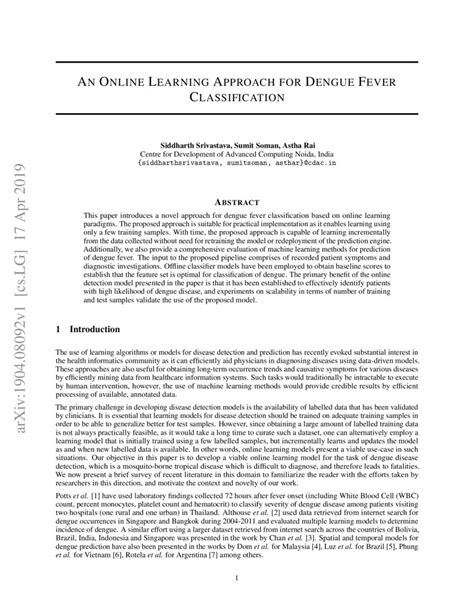 An Online Learning Approach For Dengue Fever Classification Deepai