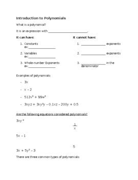 Introduction To Polynomials Lesson By Emily Morris TPT