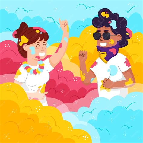 홀리 축제를 축하하는 사람들 무료 벡터