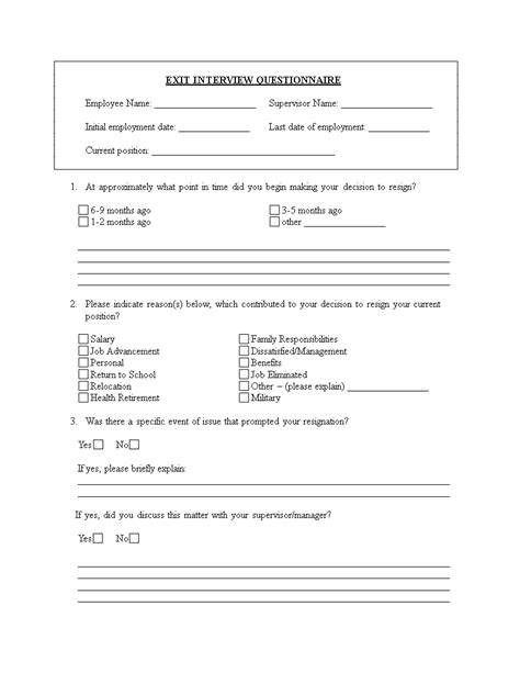 Effective Exit Interview Questionnaire