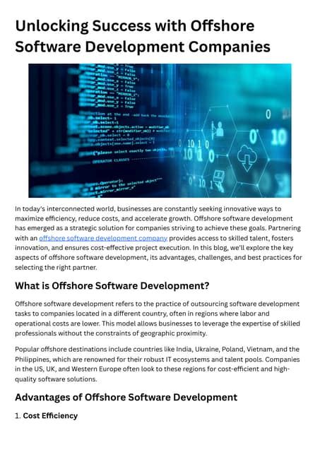 Unlocking The Power Of Offshore Software Development Pdf