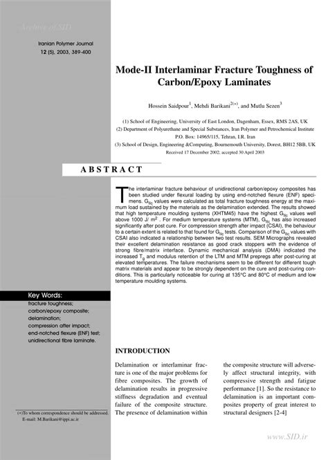 Pdf Mode Ii Interlaminar Fracture Toughness Of Carbon Epoxy Laminates