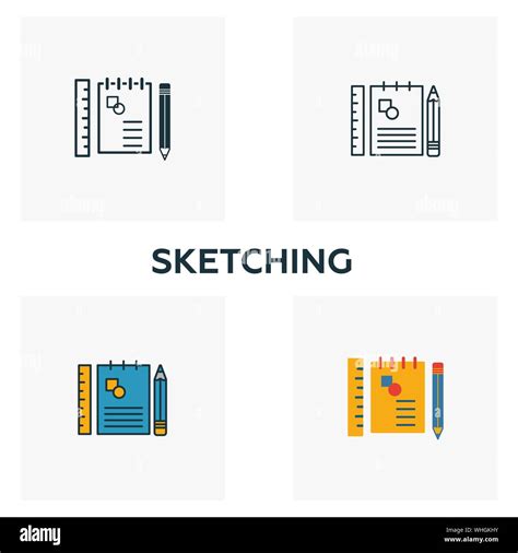 Sketching Icon Set Four Elements In Diferent Styles From Design Ui And Ux Icons Collection