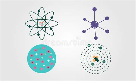 four simplified diagrams of atomic structures suitable for science