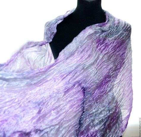 шарф серо аметистово сиреневый натуральный шёлк в интернет магазине на Ярмарке Мастеров Тверь