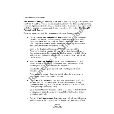 Advanced Fractions Straight Forward Math Series Advanced Edition