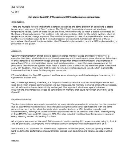 Performance Comparison For Openmp Pthreads And Mpi Hot Plate