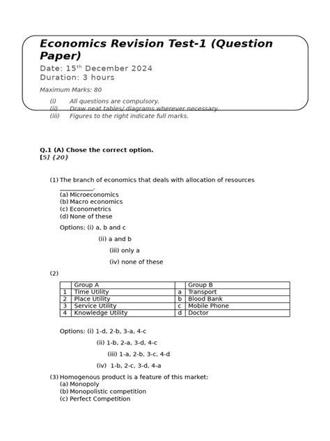 Economics Revision Test Questions Hsc Pdf Demand Price Elasticity Of Demand