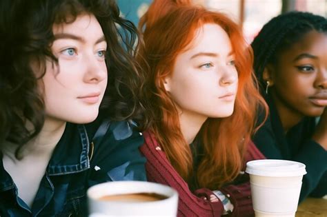 Multiracial Group Of Happy Smiling Friends Enjoy Cheerful Coffee Break