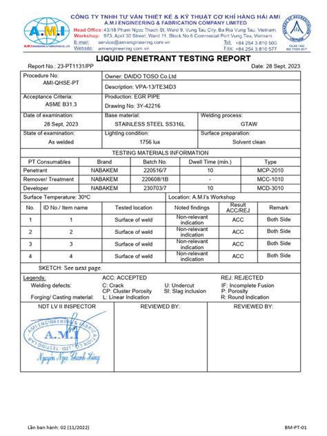 liquid penetrant testing report see next page pdf construction