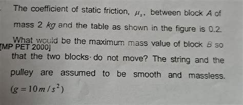 The Coefficient Of Static Friction Mu {s} Between Block A Of Mass 2 Kg