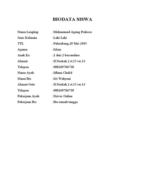 Biodata Siswa Pdf