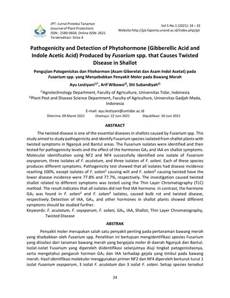 Pdf Pathogenicity And Detection Of Phytohormone Gibberellic Acid And Indole Acetic Acid