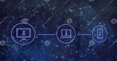 Image Of Icons Over Illuminated Dots Connected With Lines Forming