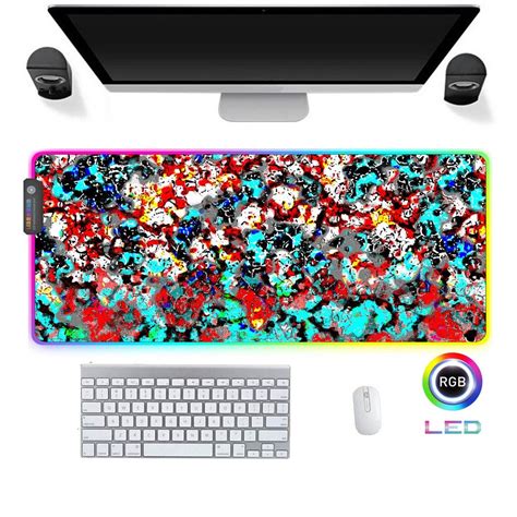 Xxl Rgb Gaming Mousepad 600x350mm Big Led Colorful Splatter Camo