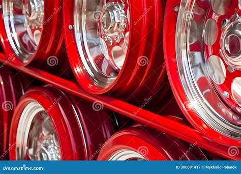 Closeup Detail Of Red Aluminum Car Wheel Neural Network Ai Generated