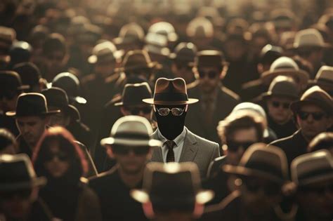 A Man In A Suit And Hat Standing Amidst A Crowd Of People A Surreal Interpretation Of A Spy