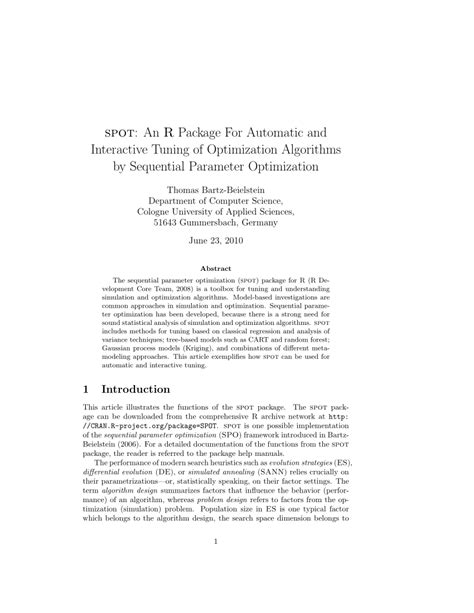 Pdf Spot An R Package For Automatic And Interactive Tuning Of