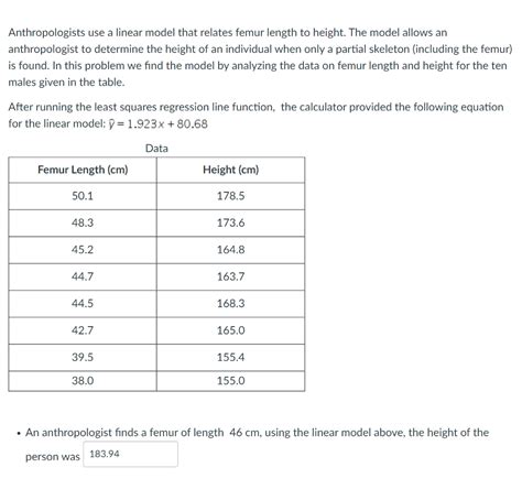 Solved Anthropologists Use A Linear Model That Relates Femur