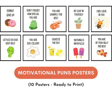 Motivational Puns Posters Set Of 10 Ready To Print Inspirational
