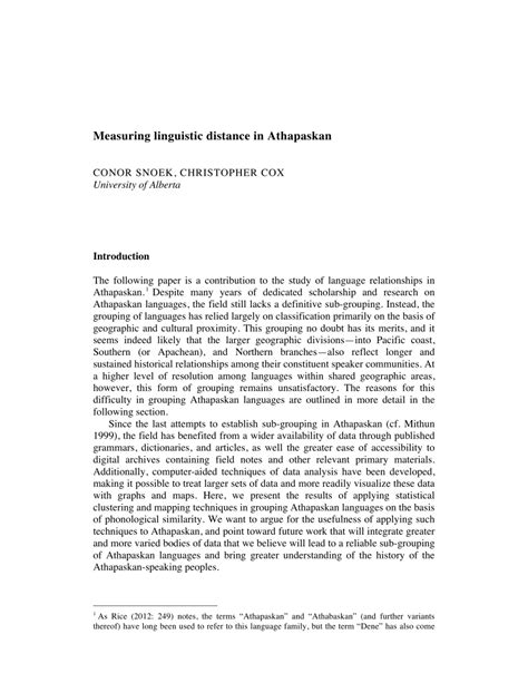 Pdf Measuring Linguistic Distance In Athapaskan