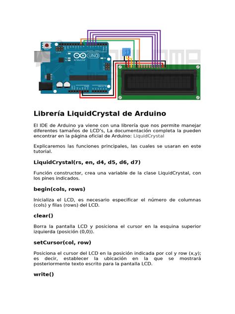 Librería Liquidcrystal De Arduino Pdf Pantalla De Cristal Líquido