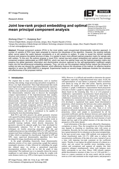 pdf joint low rank project embedding and optimal mean principal