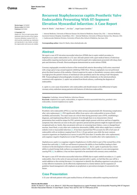 Pdf Recurrent Staphylococcus Capitis Prosthetic Valve Endocarditis Presenting With St Segment