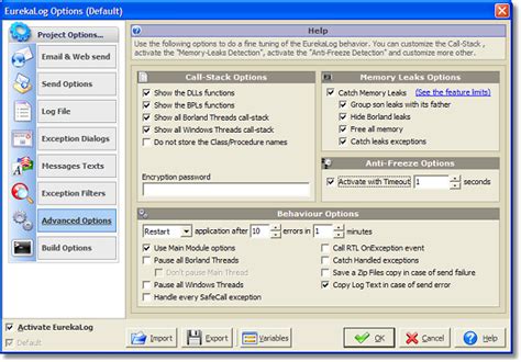 advanced tab eurekalog documentation