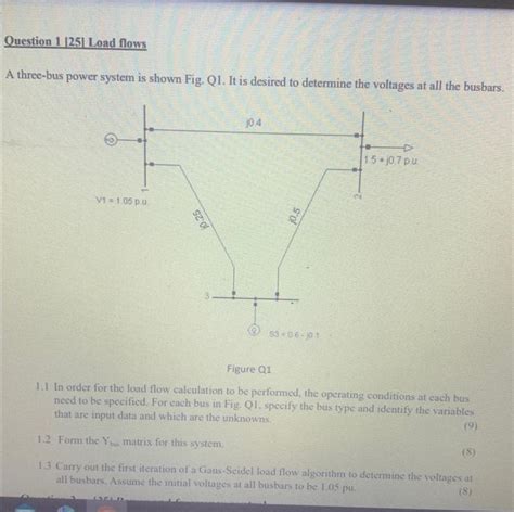 A Three Bus Power System Is Shown Fig Q1 It Is