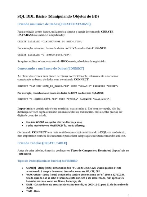 Curso Sql Básico Em Firebird Pdf Sql Tabela Banco De Dados
