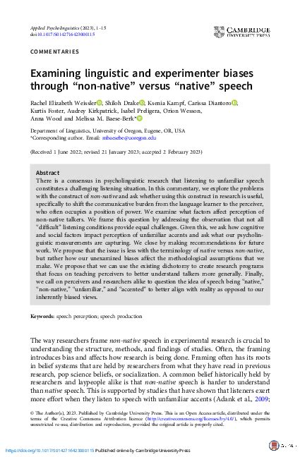 Pdf Examining Linguistic And Experimenter Biases Through Non Native” Versus Native” Speech